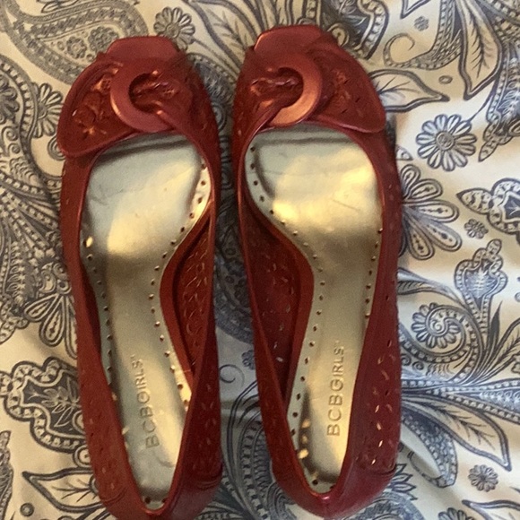BCBGirls | Shoes | Bcbgirls Dark Red Open Toed High Heel Shoes ...